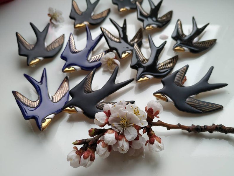 Swallow Handmade Ceramic Brooch - Etsy