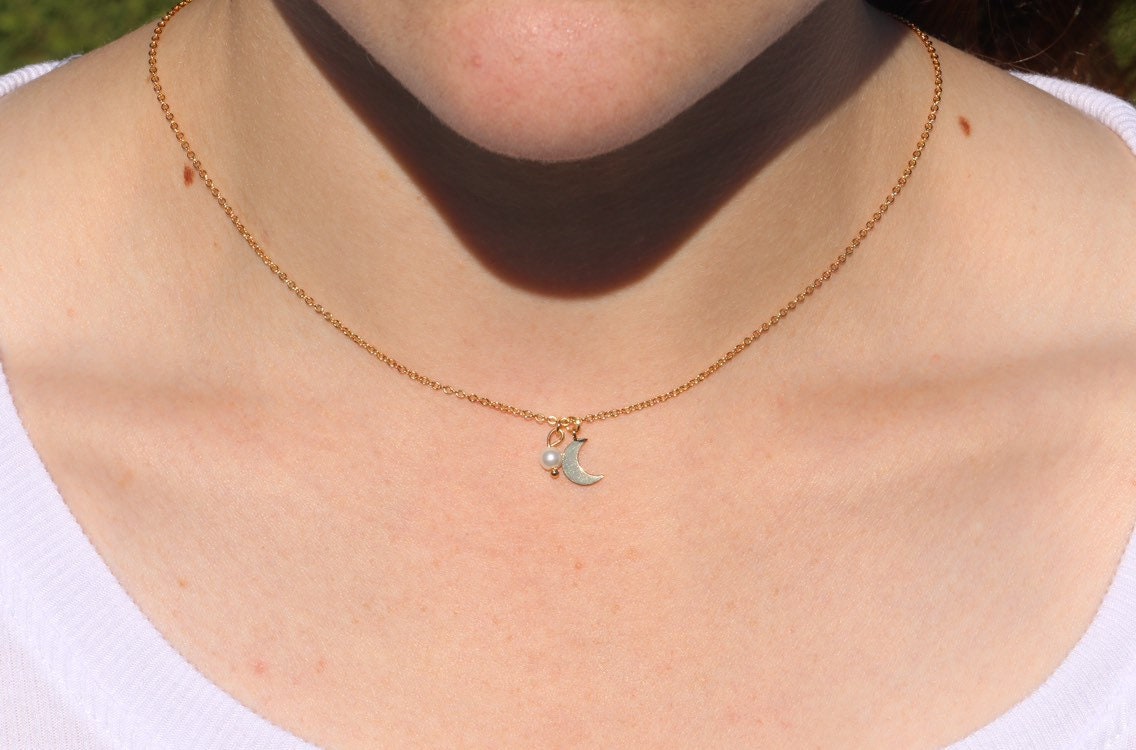 Gold Moon Choker Gold Moon Necklace Gold Pearl Necklace | Etsy