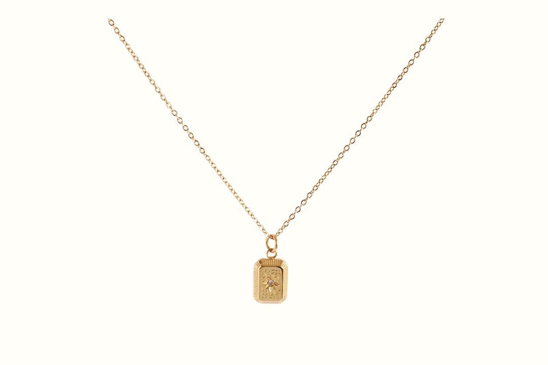 Gold Rectangle Necklace, 18k Rolo Chain Gold, Necklace Gold, Charm ...