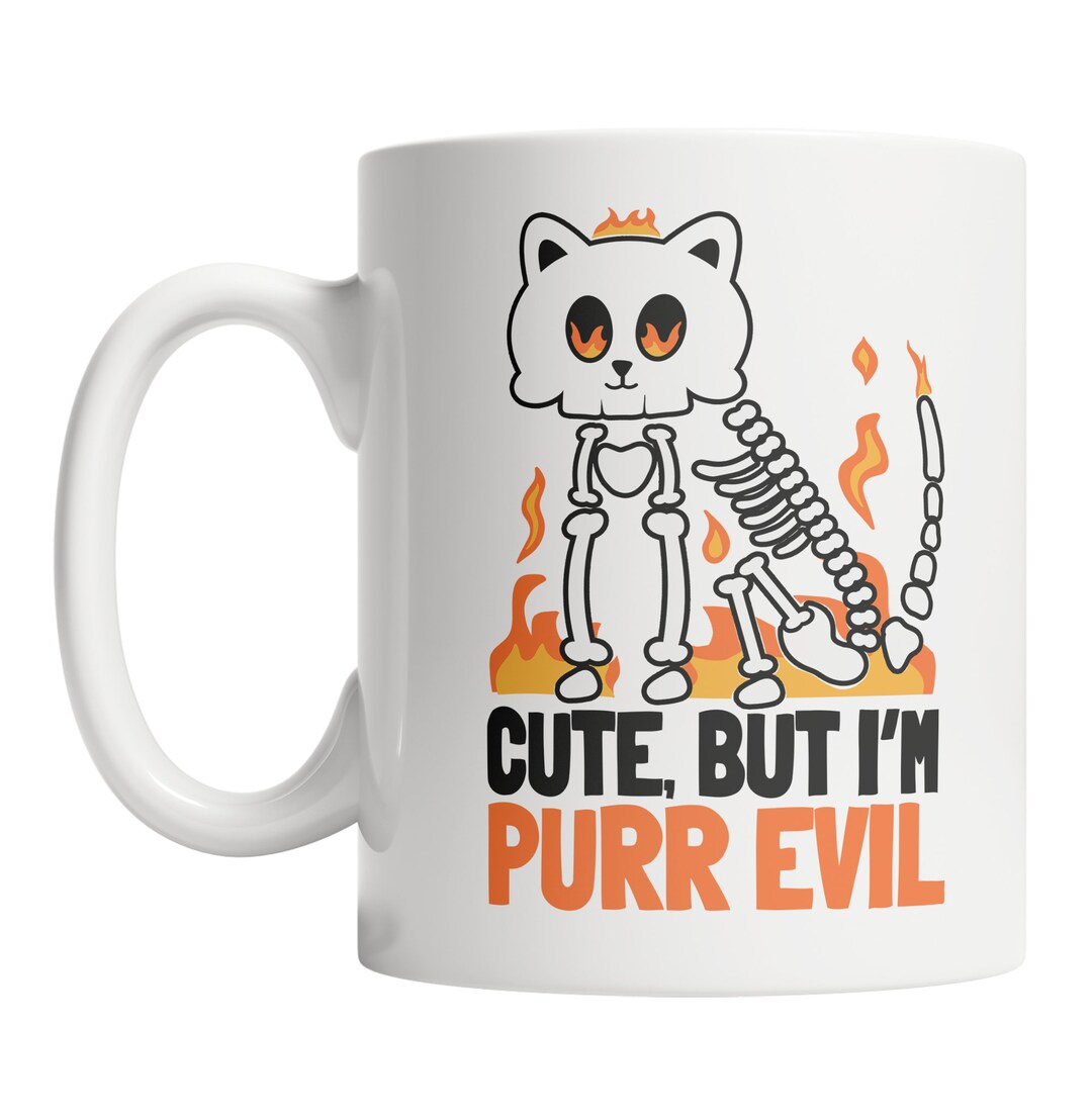 Cute yet Purr Evil Mug Cute Cat Skeleton Mug Kawaii Halloween Cat Mug ...