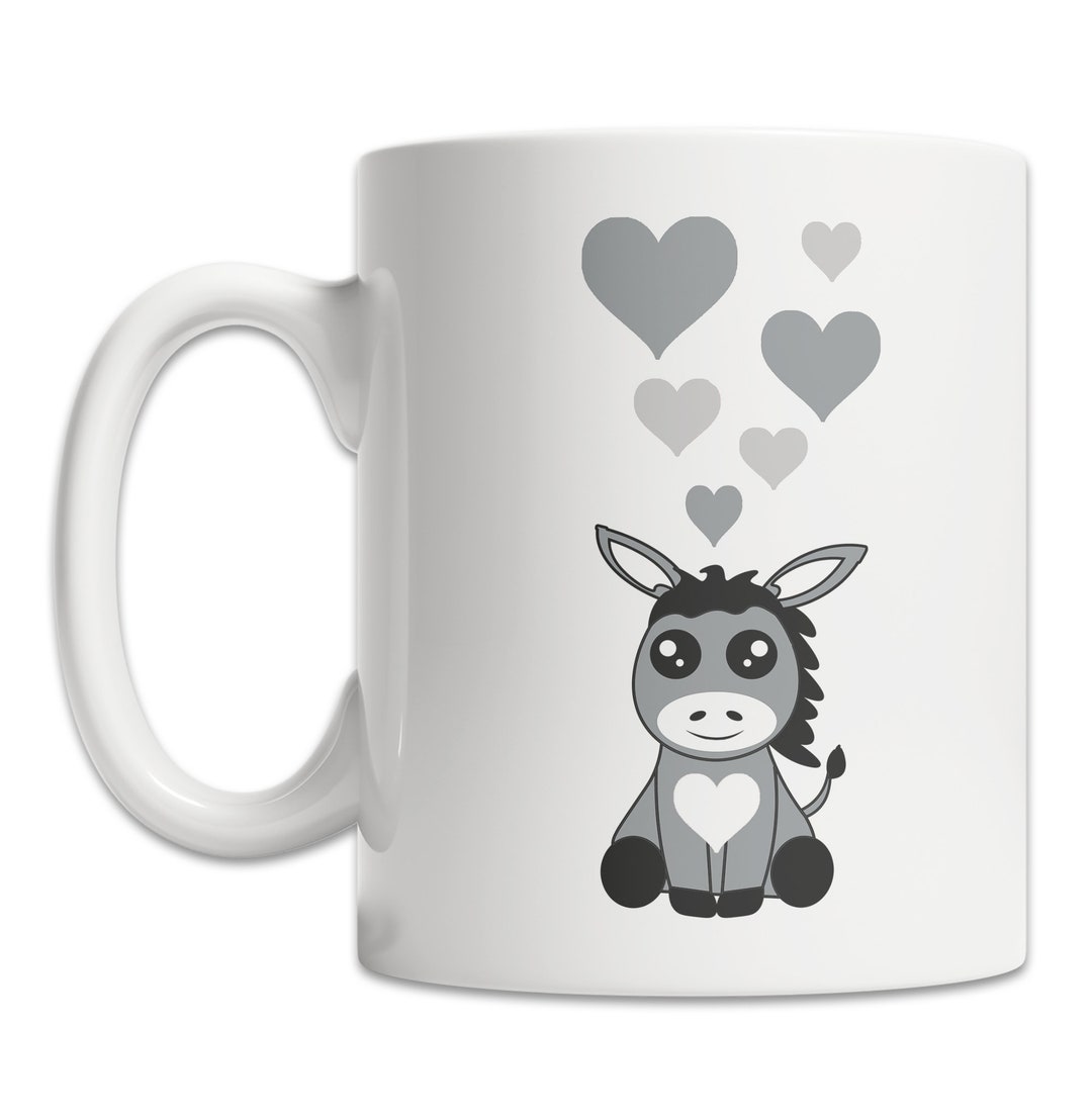 Cute Donkey With Hearts Mug Cute I Love Donkeys Mug Kawaii Donkey Mug ...