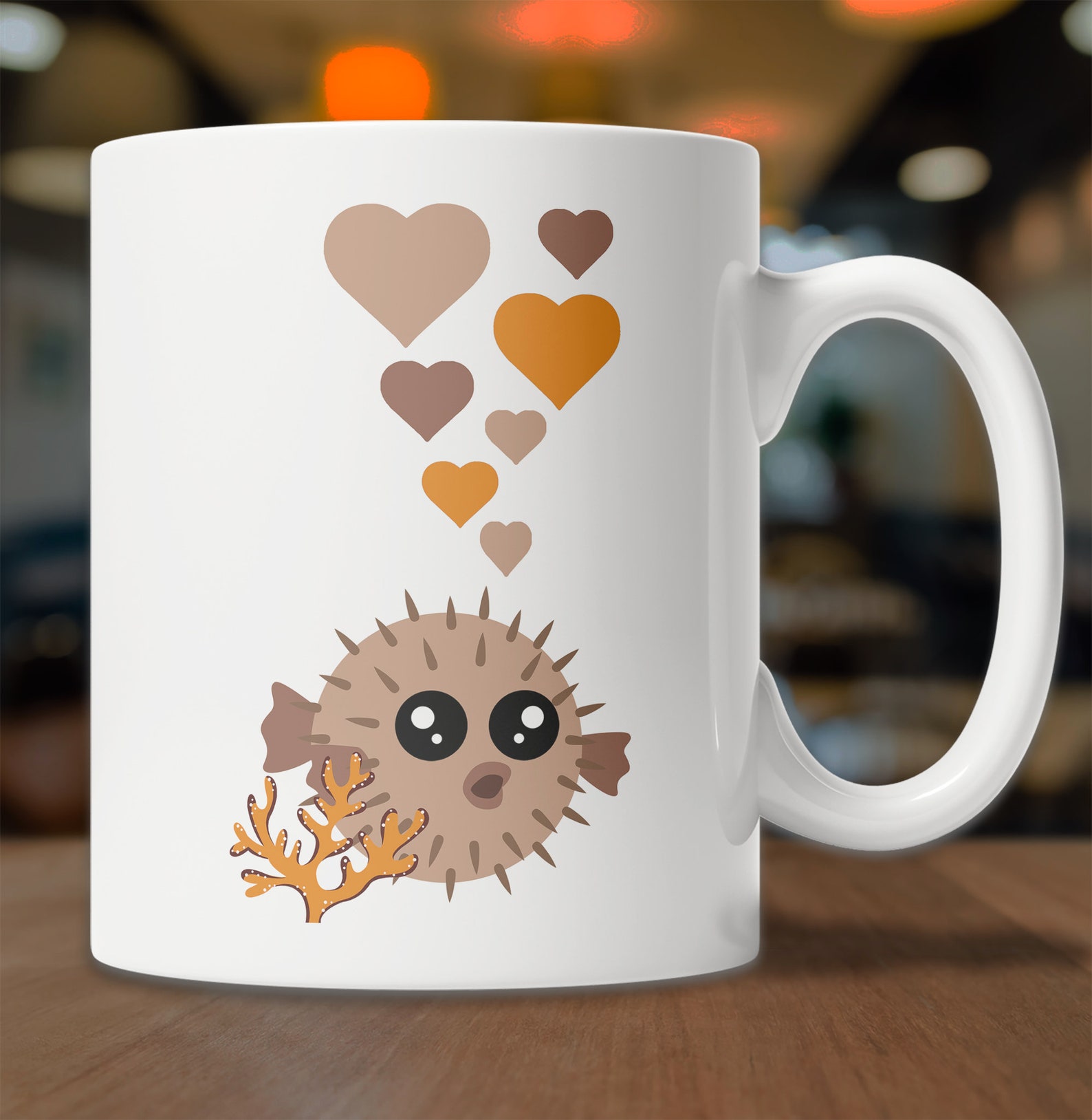 Cute Pufferfish With Hearts Mug Cute I Love Pufferfish Mug | Etsy