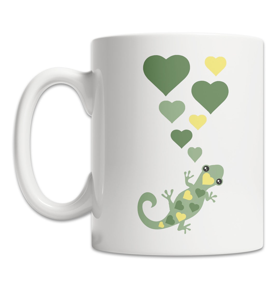 Cute Gecko With Hearts Mug Cute I Love Geckos Mug Kawaii - Etsy