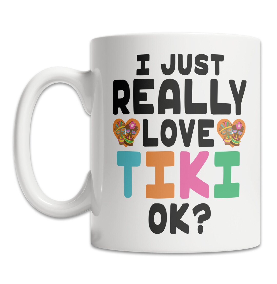 Cute Tiki Gift Idea Tiki Heart Mug I Love Tiki Mug Fun Tiki Head Mug ...