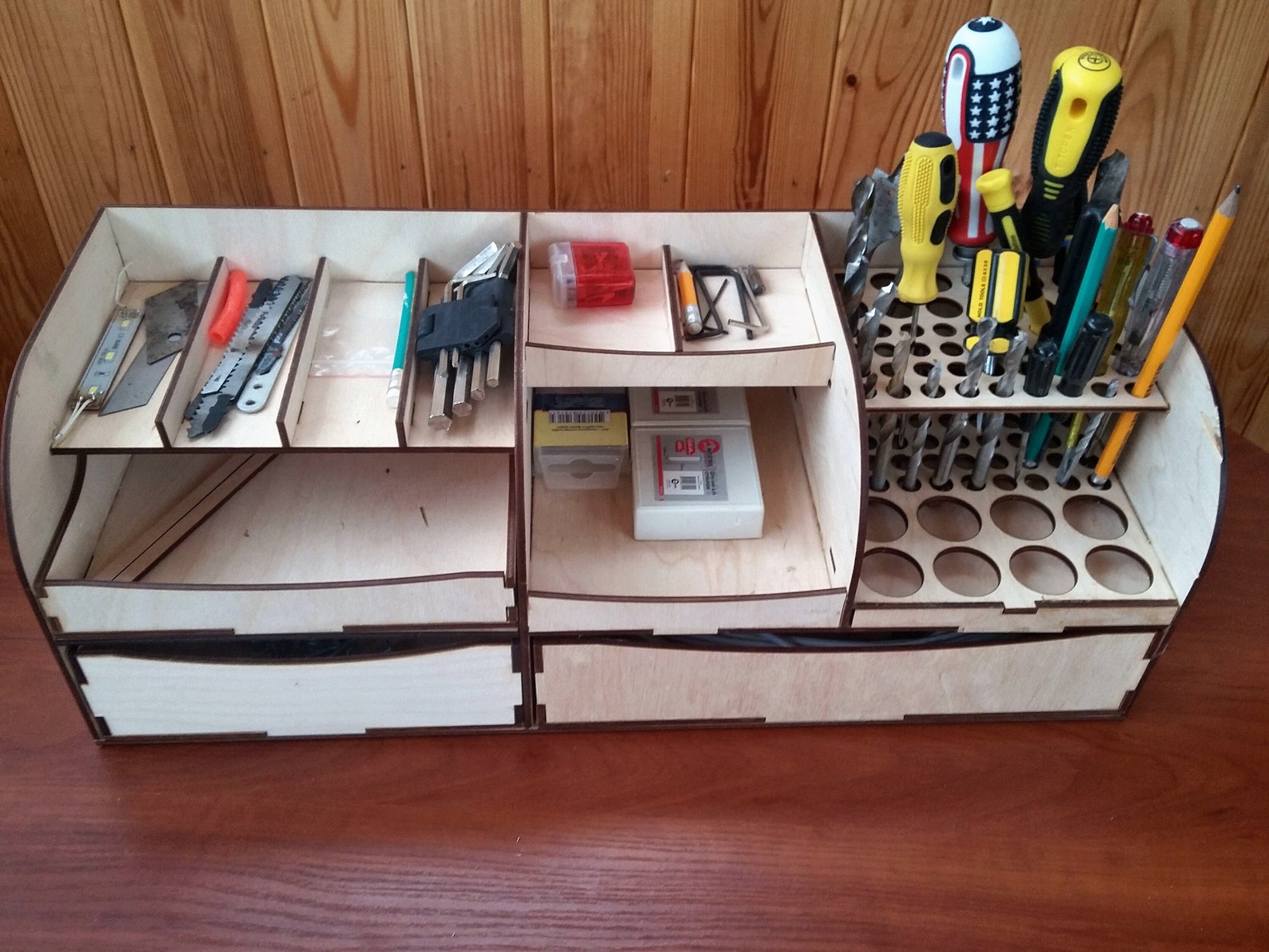 Desk Organizer Tool Holder Pen Holder Wood Makeup Organizer - Etsy