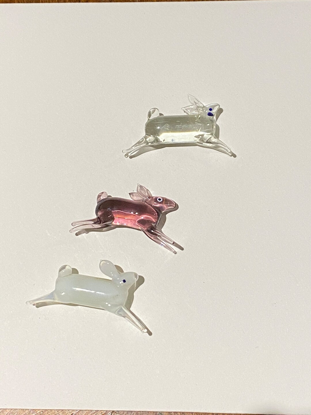 Trio of Blown Glass Handmade Rabbits Clear, White and Amethyst Glass - Etsy