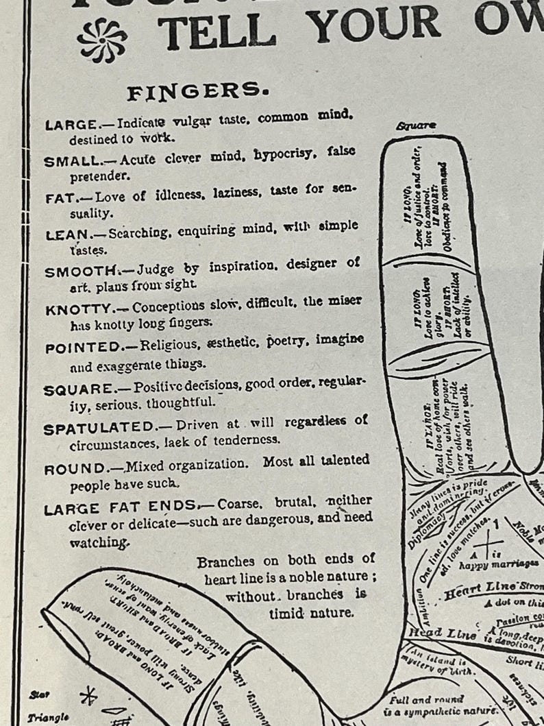 1920s Palmistry Print: Fortune Telling Hand Guide - Etsy