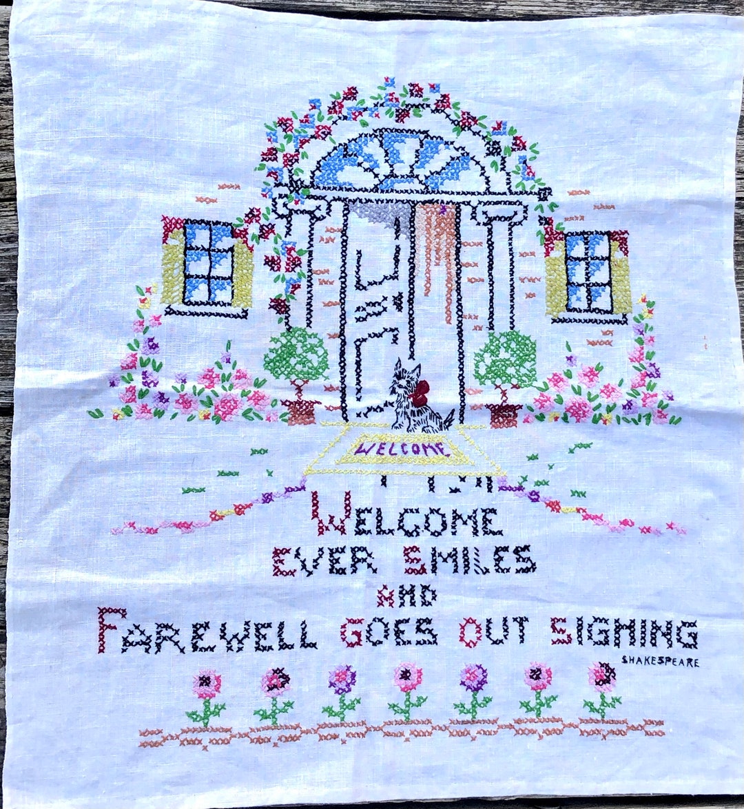 Vintage Embroidered Sampler: Dog Welcome Mat, Shakespeare Quote - Etsy