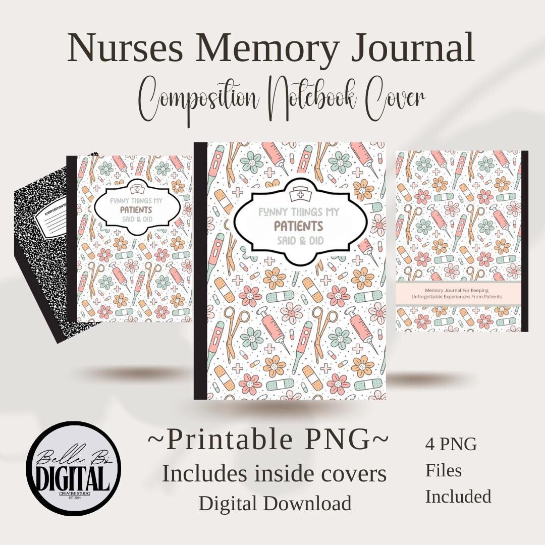 Nurses Memory Journal | Printable Composition Notebook Cover | Digital ...