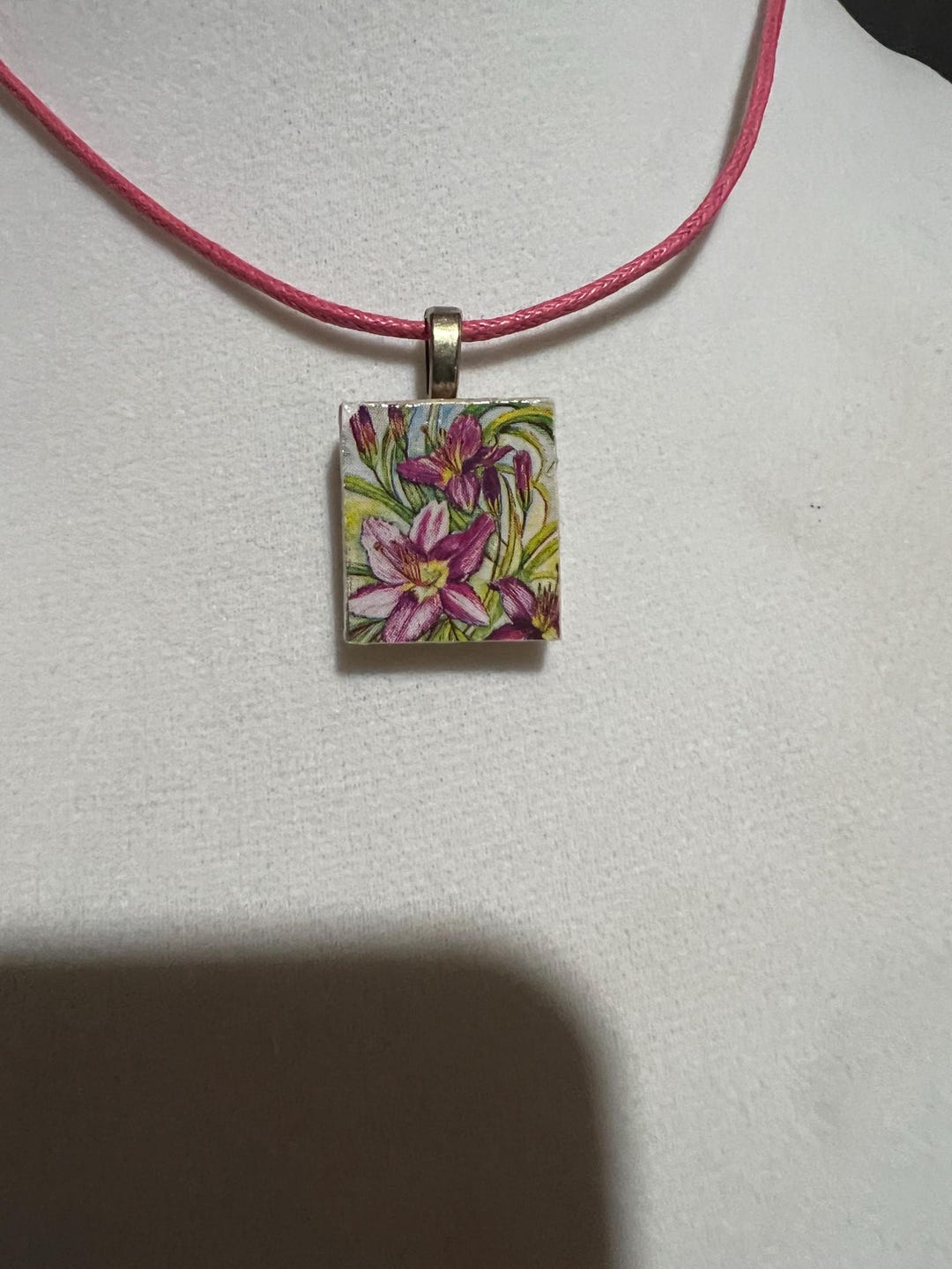 Pink Lily Flower Scrabble Tile Pendant Nickel Free - Etsy