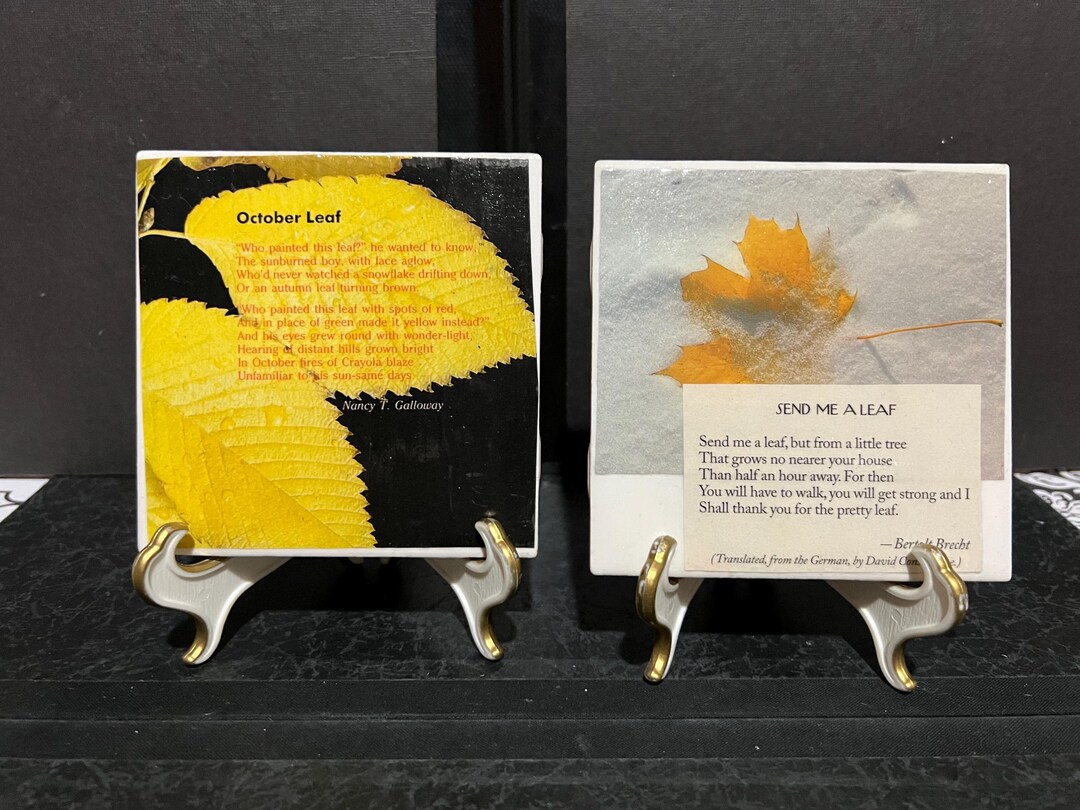Set of 2 Leaf Poetry Themed Tile Coasters - Etsy
