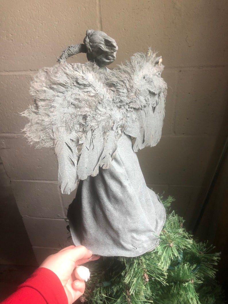 Doctor Who Inspired Weeping Angel Tree Topper 13.5” Feathered Wings and ...