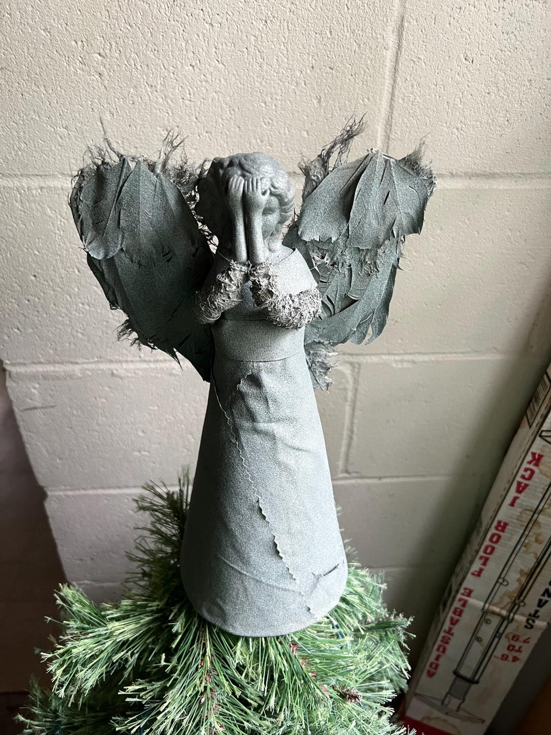 Doctor Who Inspired Weeping Angel Tree Topper 12 Tall Feathered Wings ...