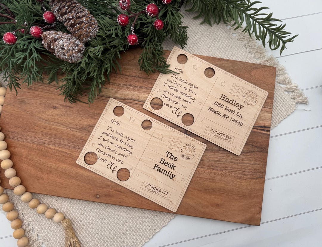 Engraved Wooden Elf Postcard | Personalized Christmas Tradition - Etsy