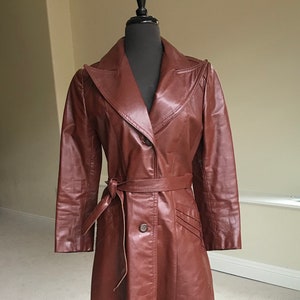 Vintage Modern Rust Brown Leather Trench Coat Belted - Etsy