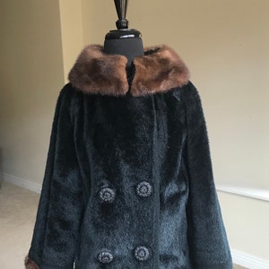 Vintage Modern Black Faux Fur Coat Jacket Mink Fur Collar Cuffs - Etsy