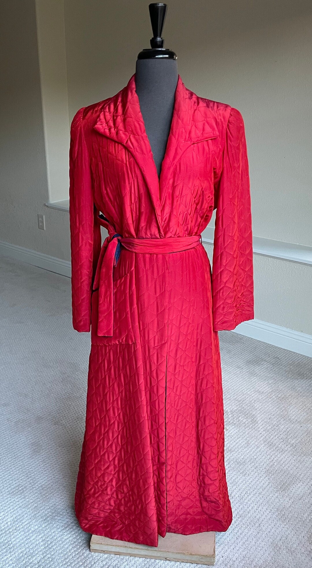 Vintage Long Belted Red Quilted Robe Bed Jacket Coat 1940 Pristine - Etsy