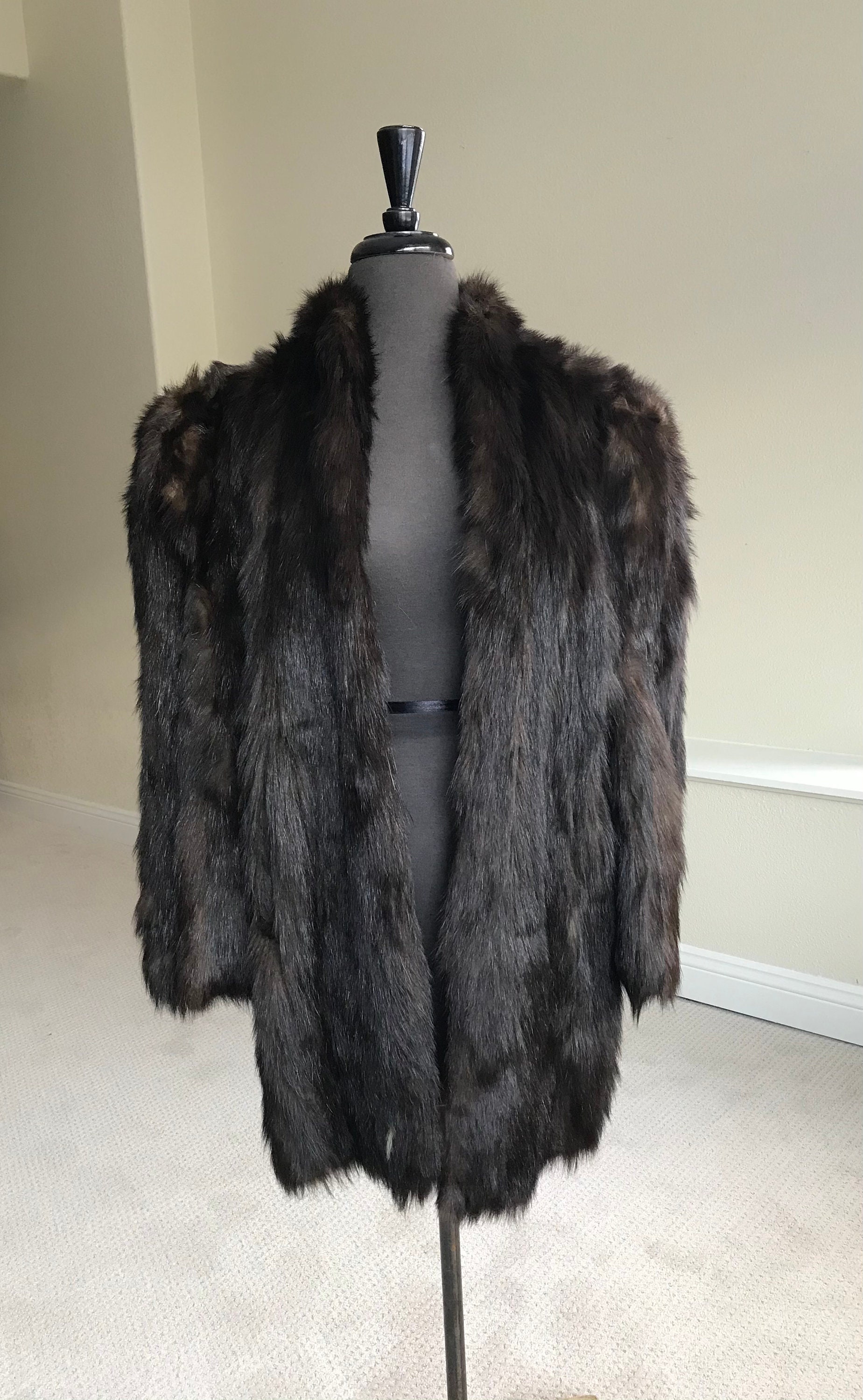 Vintage Black Brown Fox Fur Coat Jacket | Etsy