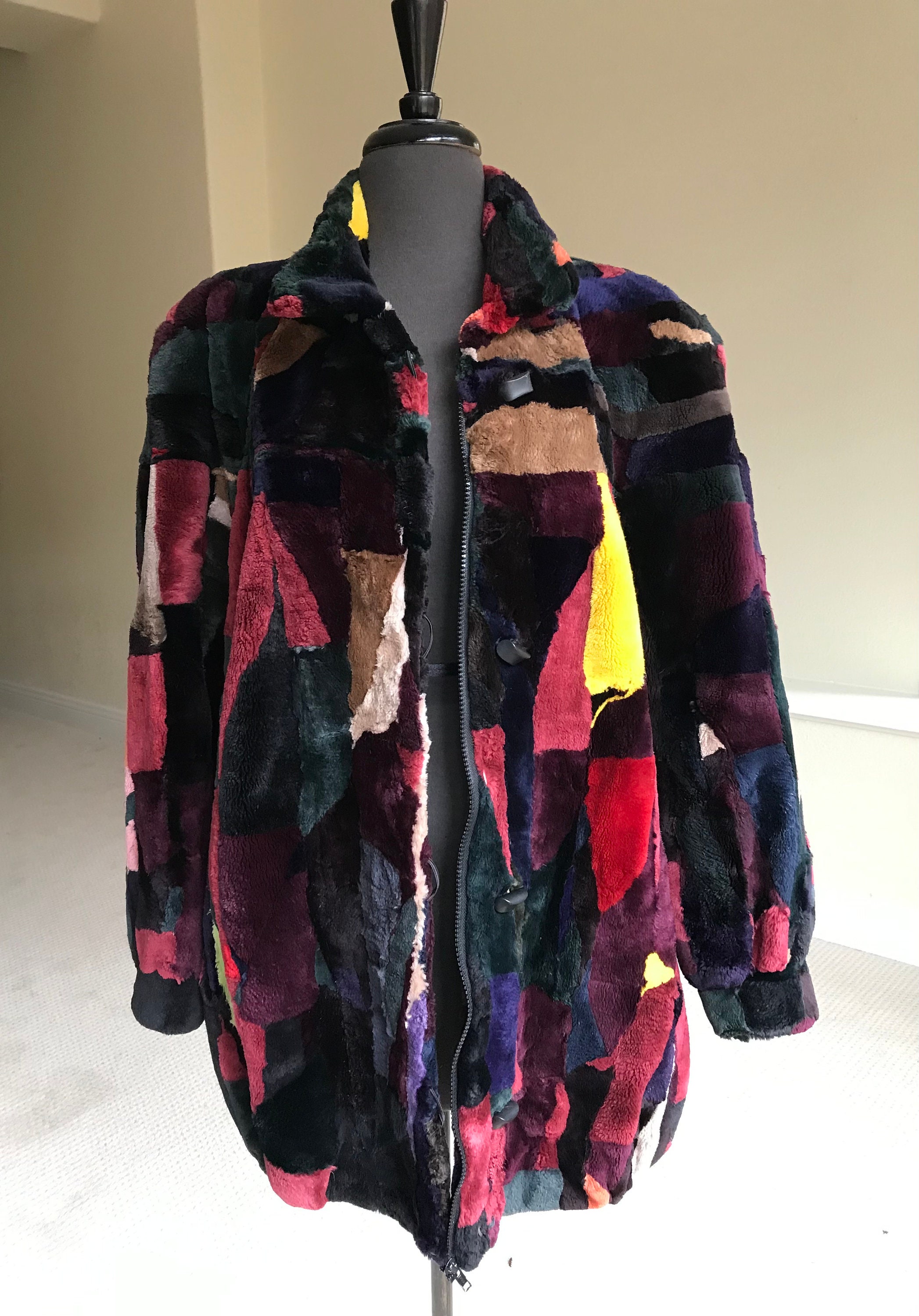 Vintage Multi Color Patchwork Sheared Beaver Fur Coat | Etsy