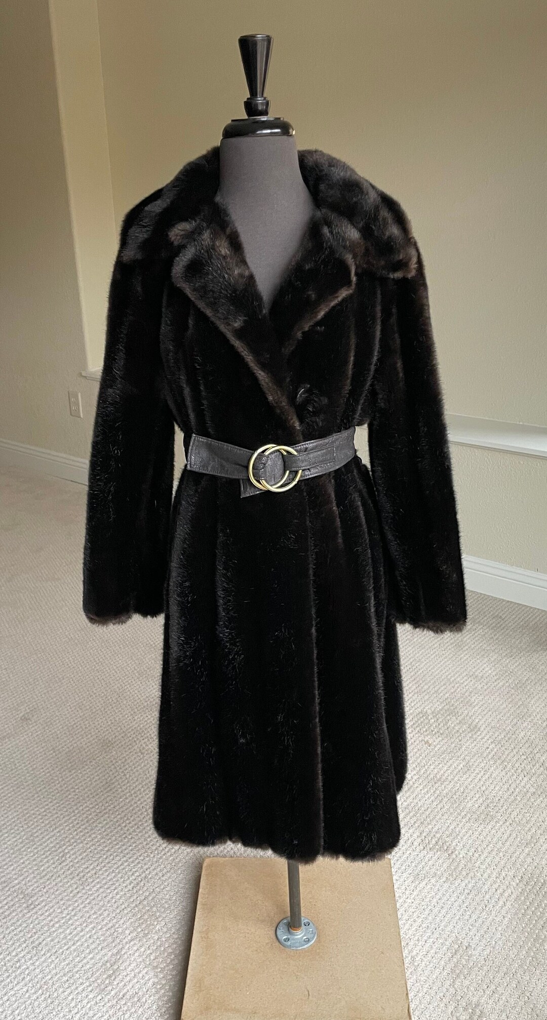 Vintage Long Dark Brown Black Mink Faux Fur Coat Belted Princess - Etsy