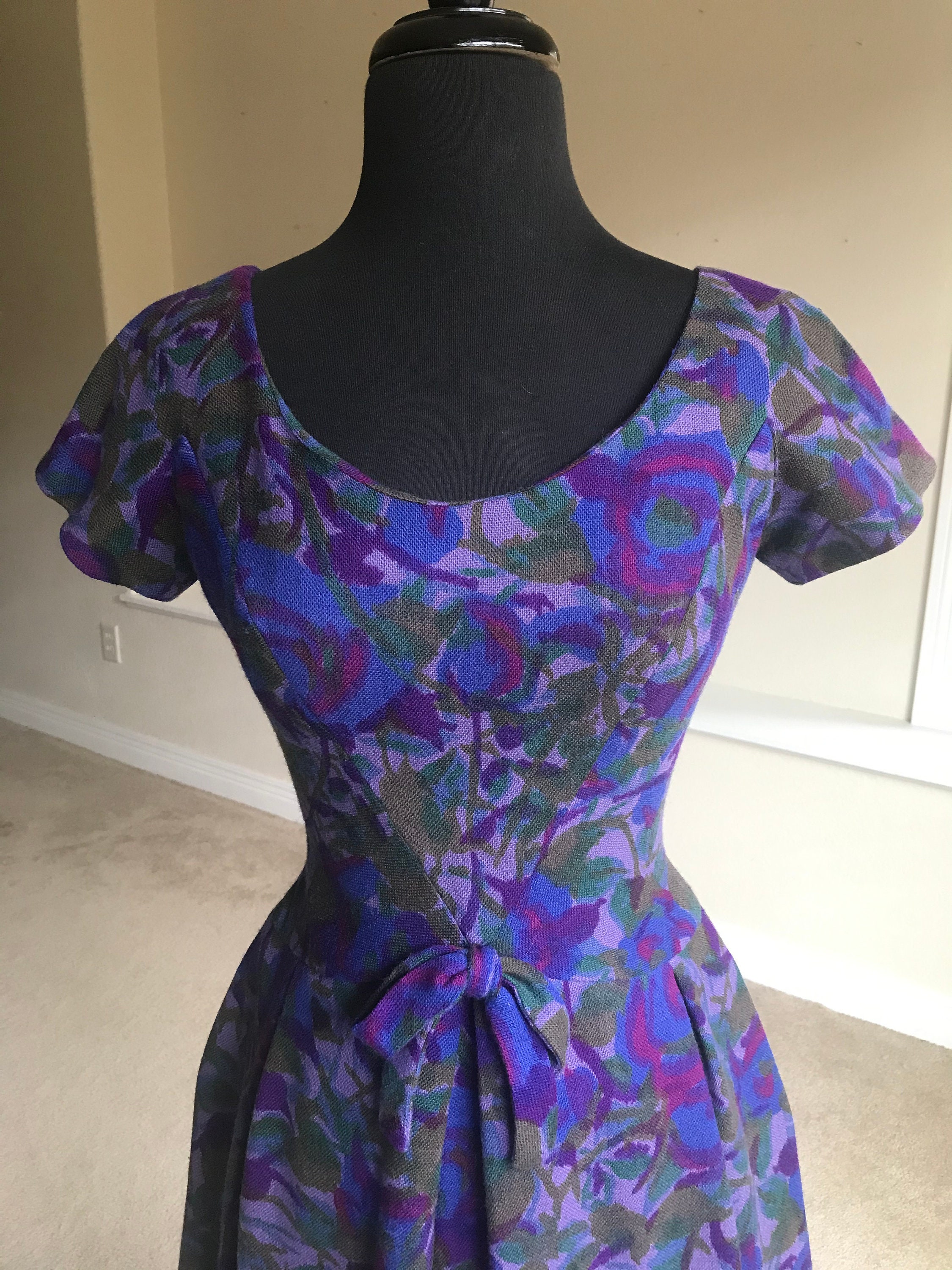 Vintage Worsted Wool Floral Tea Dress 1950 | Etsy