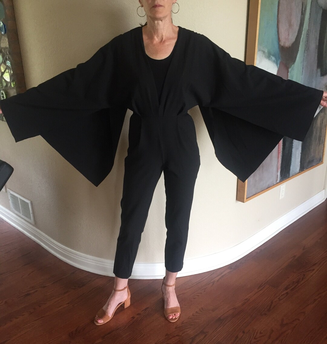 Vintage Modern Contemporary Black Jumpsuit Bat Wing Flared Sleeves - Etsy