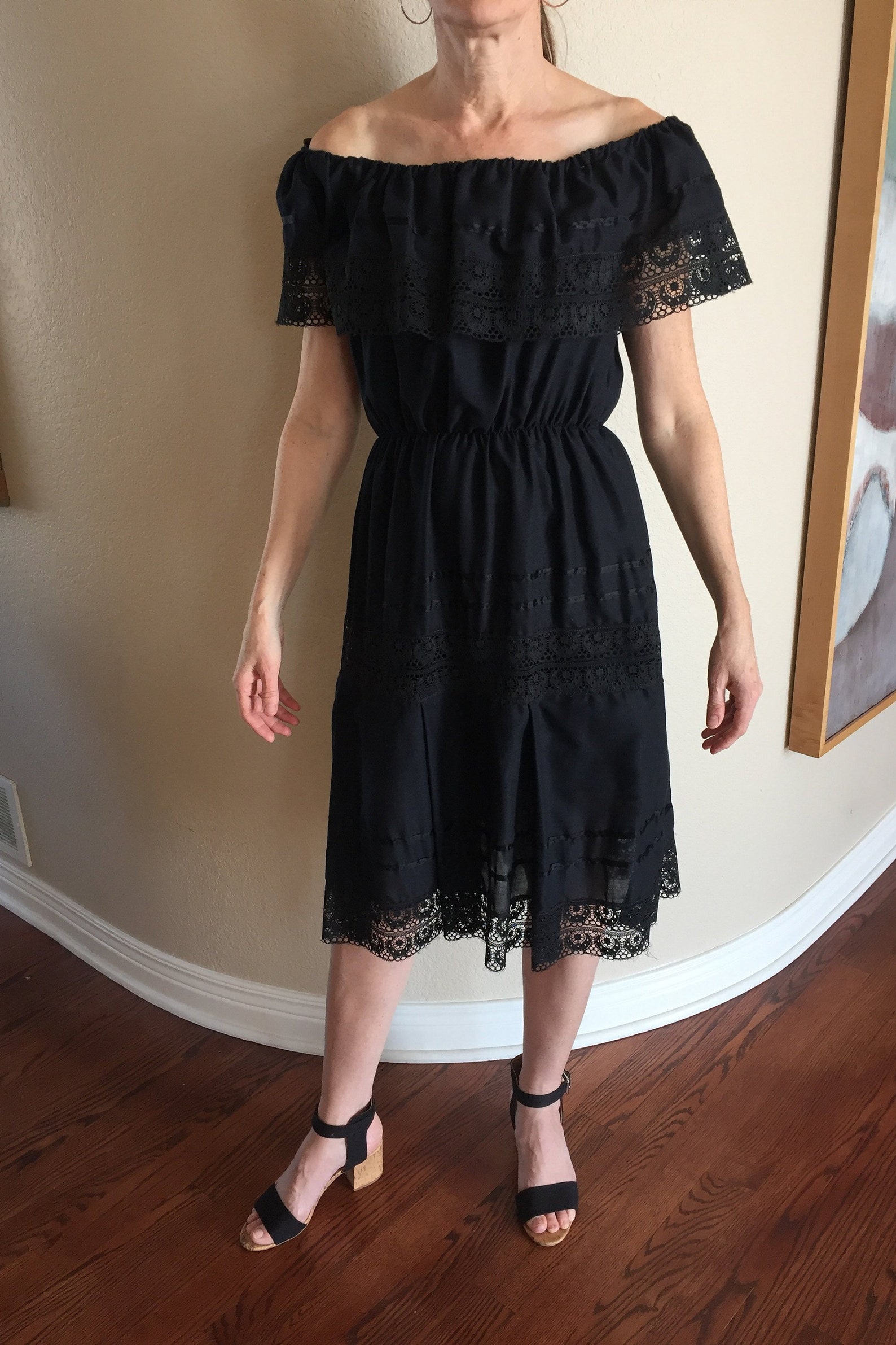 Vintage Black Spanish Off The Shoulder Dress | Etsy