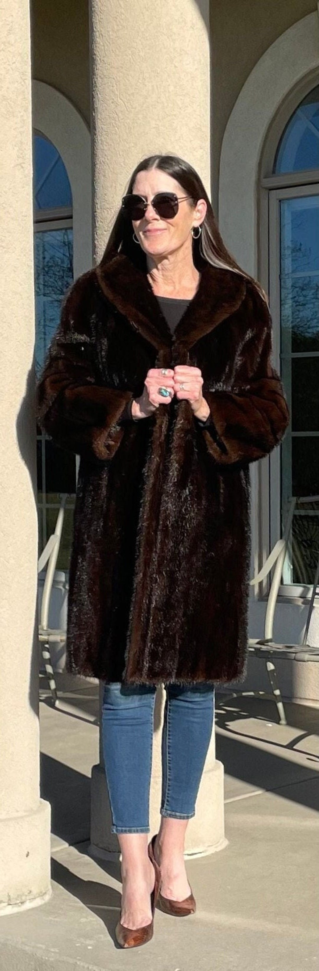 Vintage Long Dark Brown Mink Fur Coat Shawl Collar - Etsy