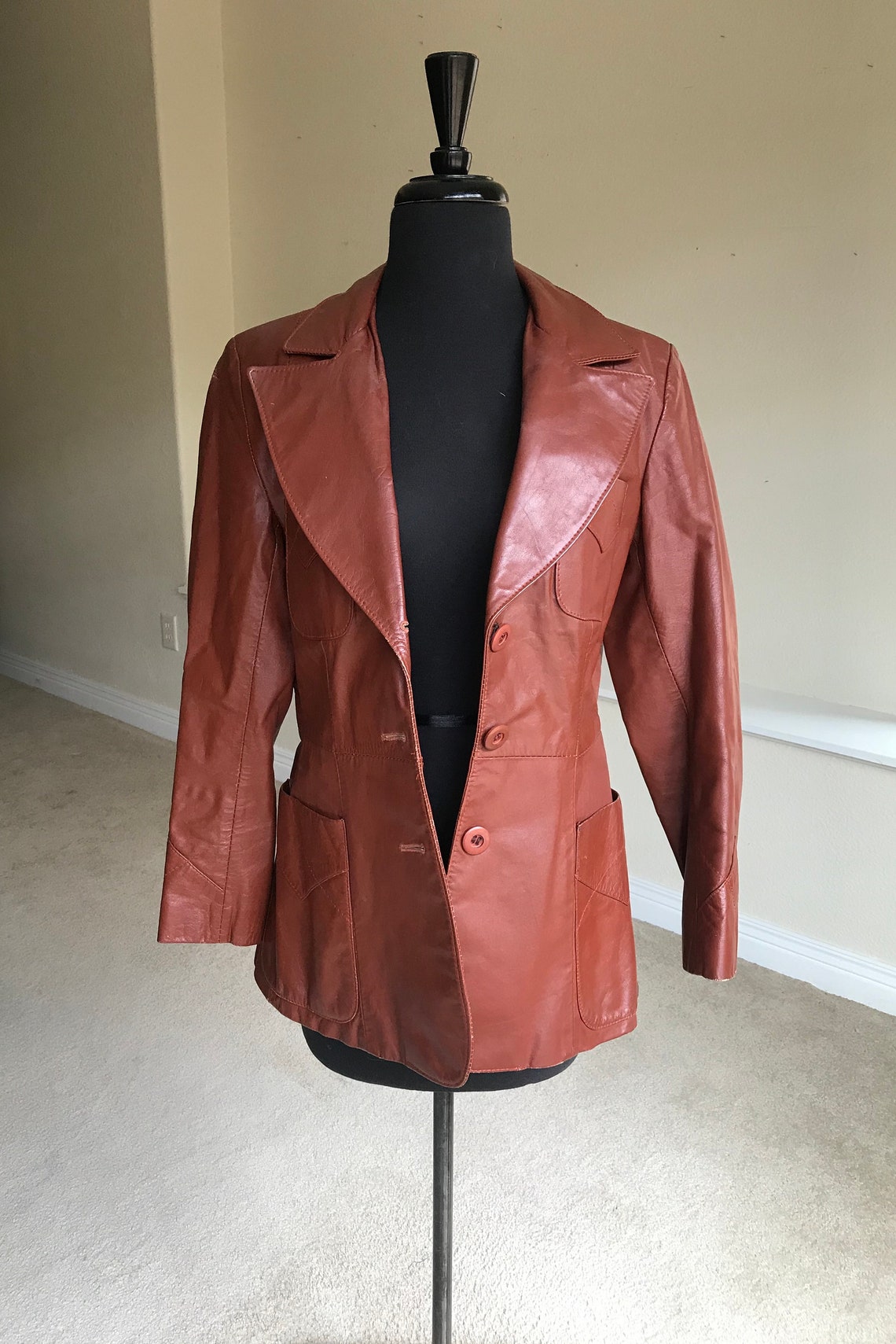 Vintage Modern Rust Brown Leather Blazer Jacket | Etsy