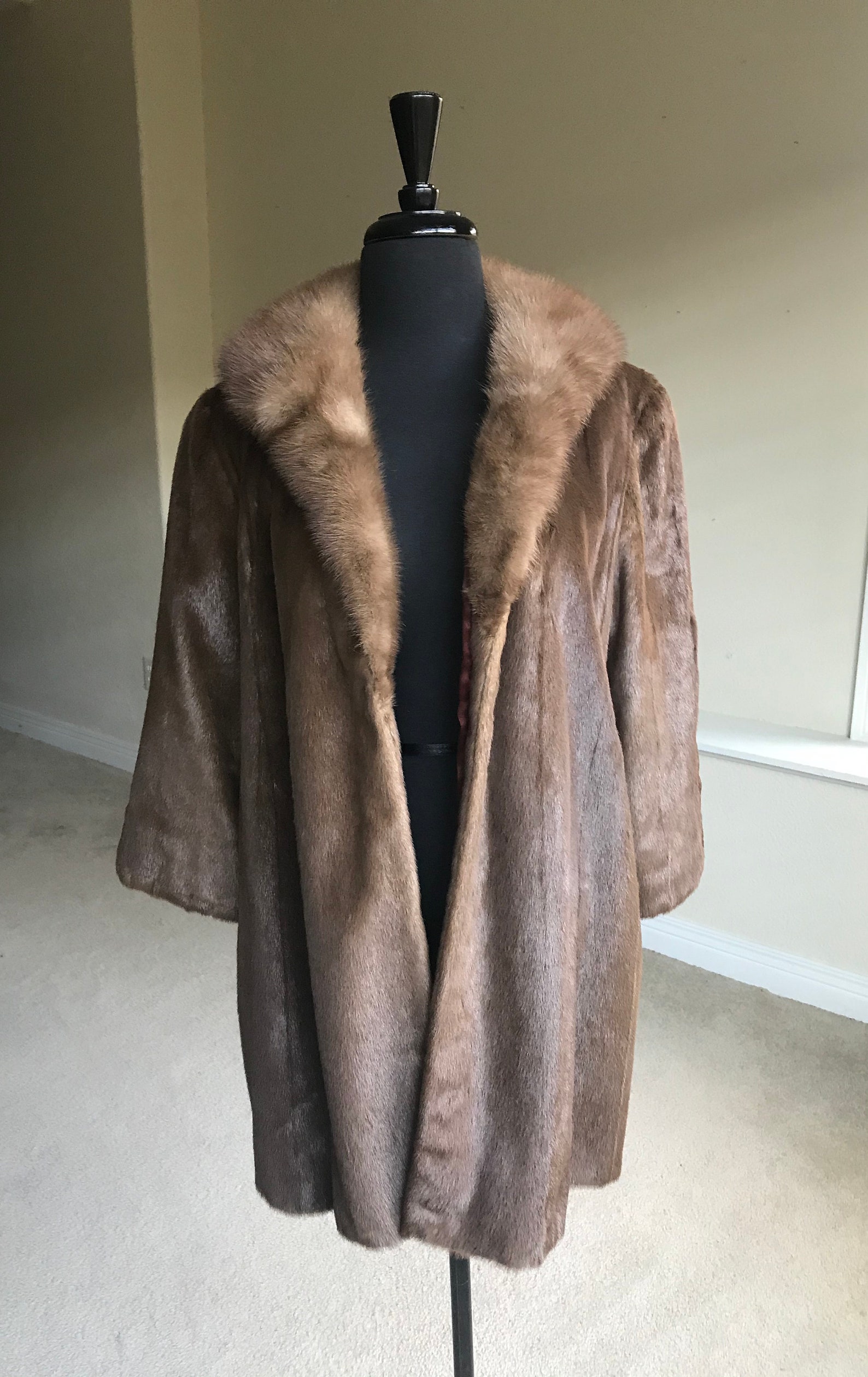 Vintage Brown Pony Horse Hair Fur Coat Jacket Mink Fur Collar | Etsy
