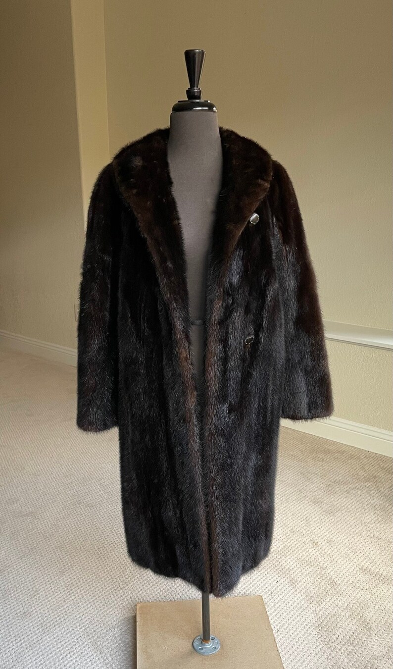 Vintage Long Dark Brown Mink Fur Coat Shawl Collar - Etsy