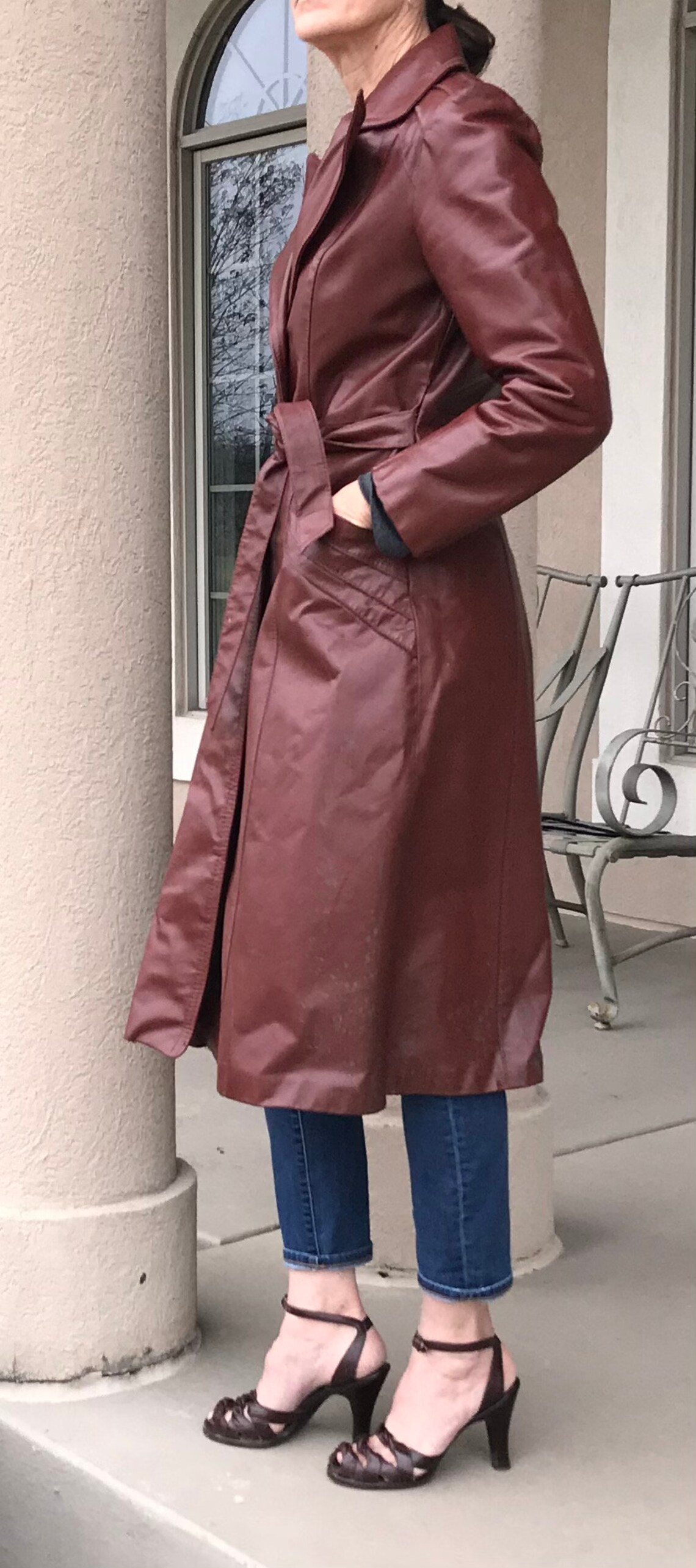 Vintage Modern Rust Brown Leather Trench Coat Belted - Etsy