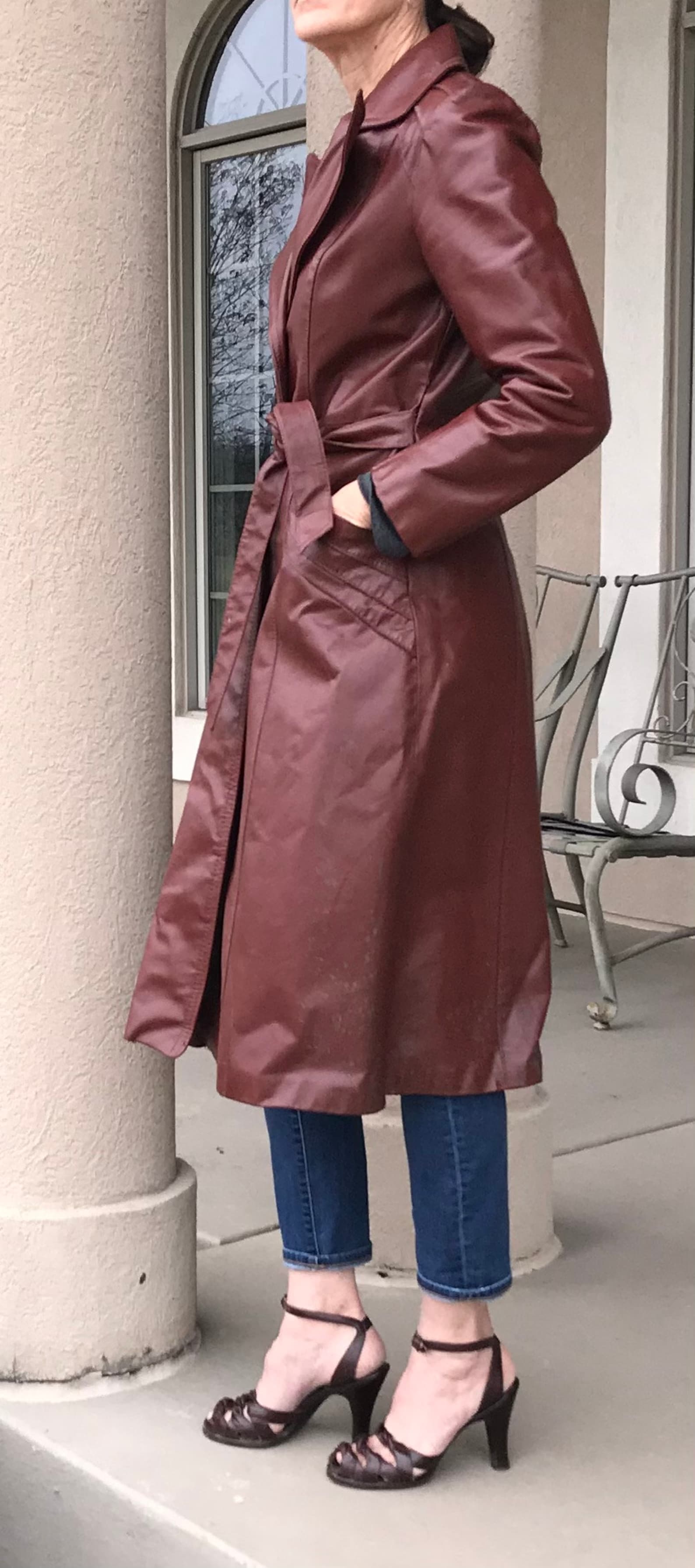 Vintage Modern Rust Brown Leather Trench Coat Belted - Etsy