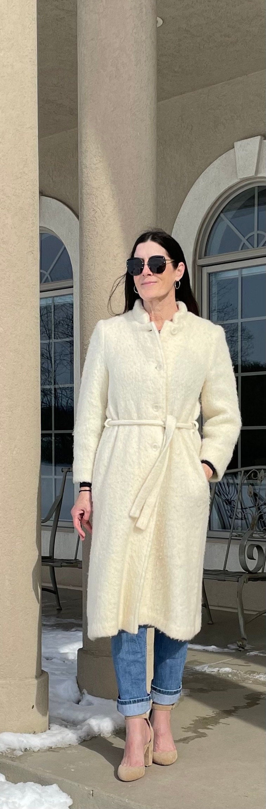 Vintage Long White Ivory Icelandic Wool Knit Sweater Coat Belted - Etsy