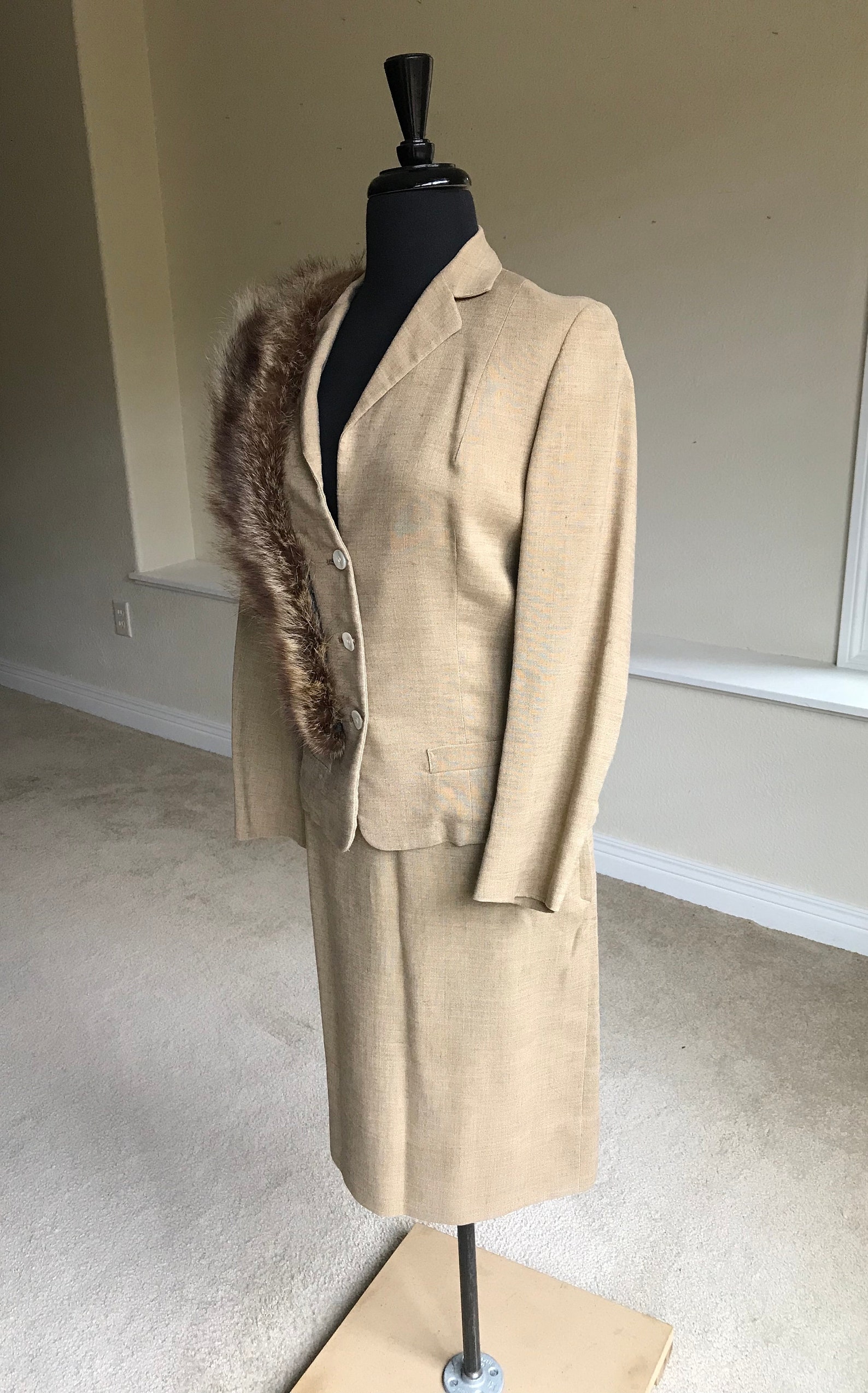 Vintage Burlap Suit Jacket Skirt Raccoon Collar 1930 1940 | Etsy