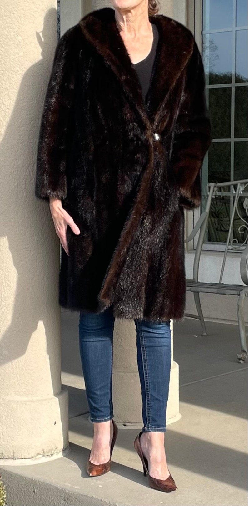 Vintage Long Dark Brown Mink Fur Coat Shawl Collar - Etsy