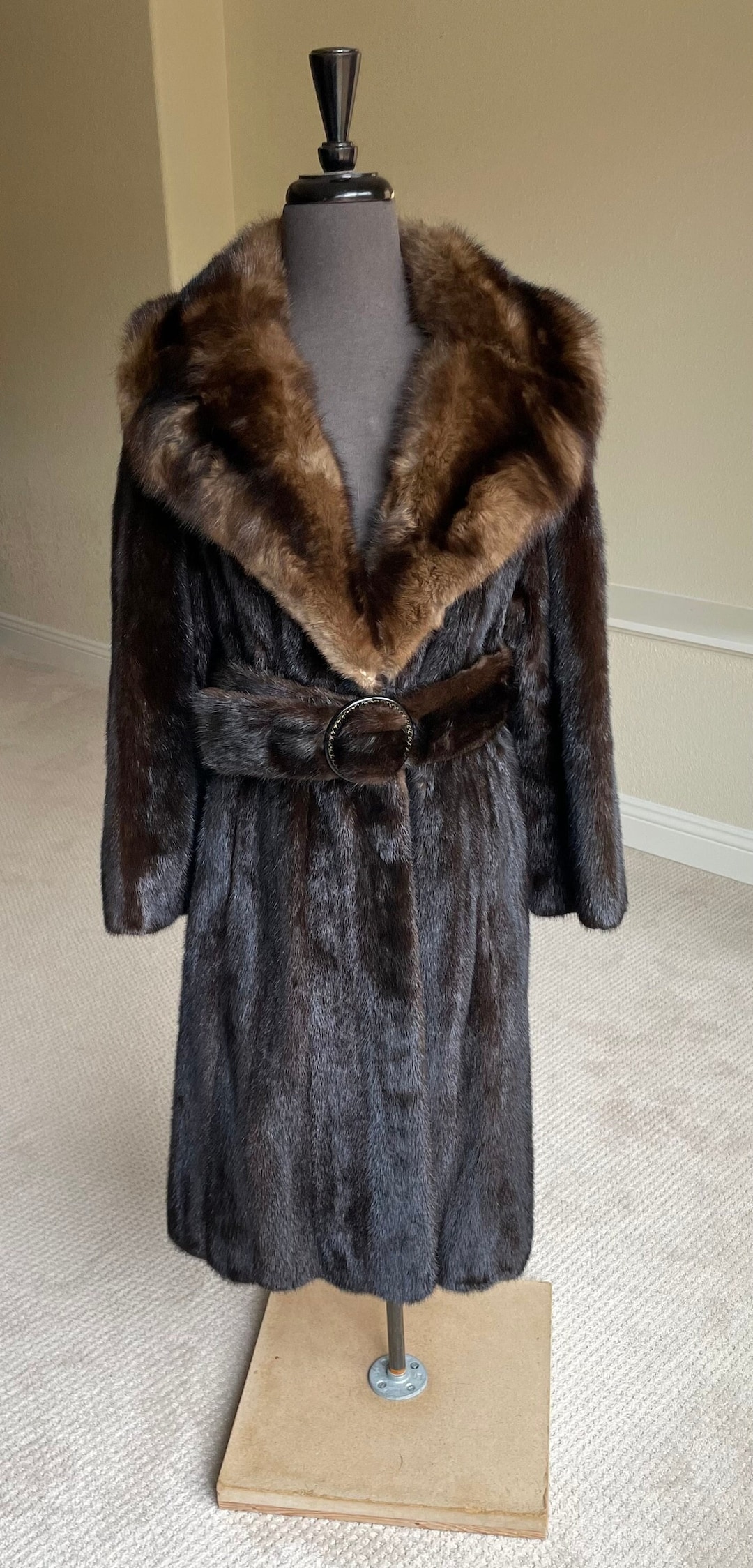 Vintage Long Dark Brown Mink Fur Sable Coat Mink Belt Princess - Etsy