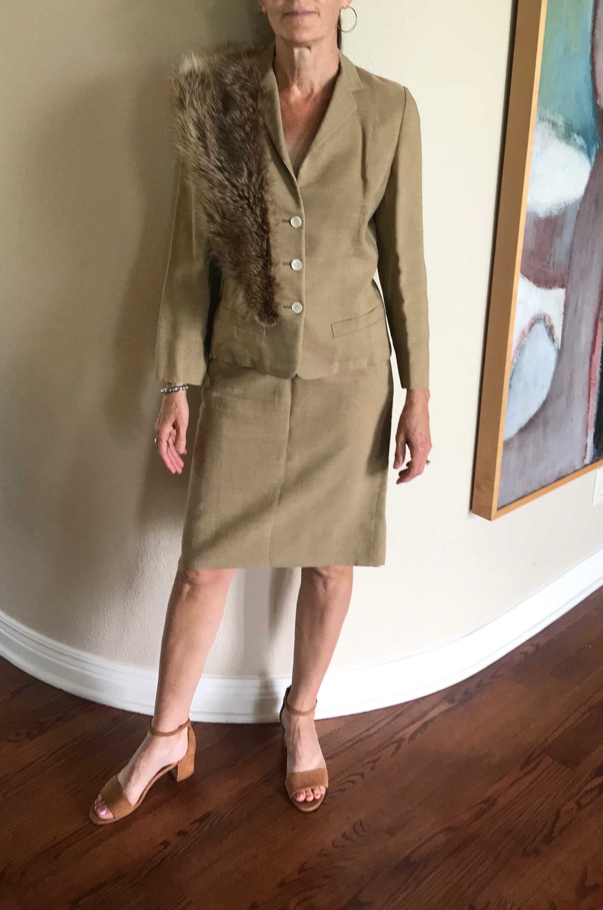 Vintage Burlap Suit Jacket Skirt Raccoon Collar 1930 1940 | Etsy