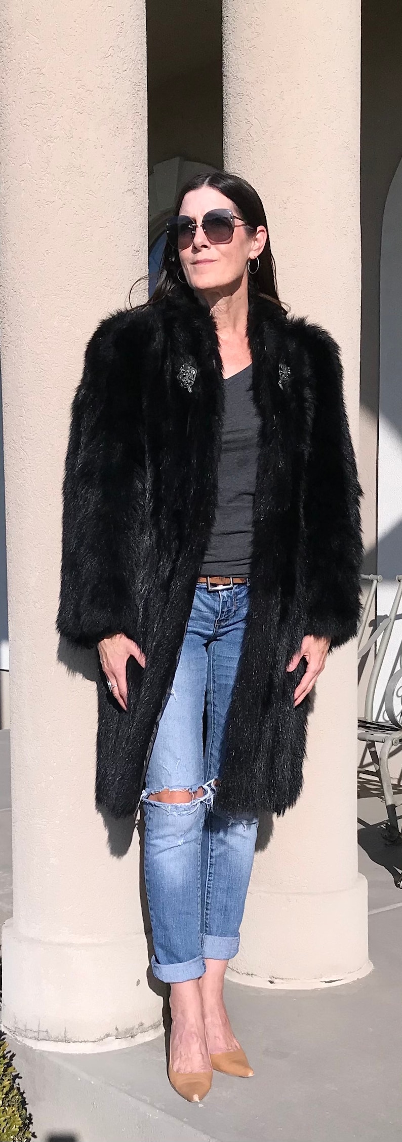 Vintage Black Skunk Fur Coat Art Deco | Etsy