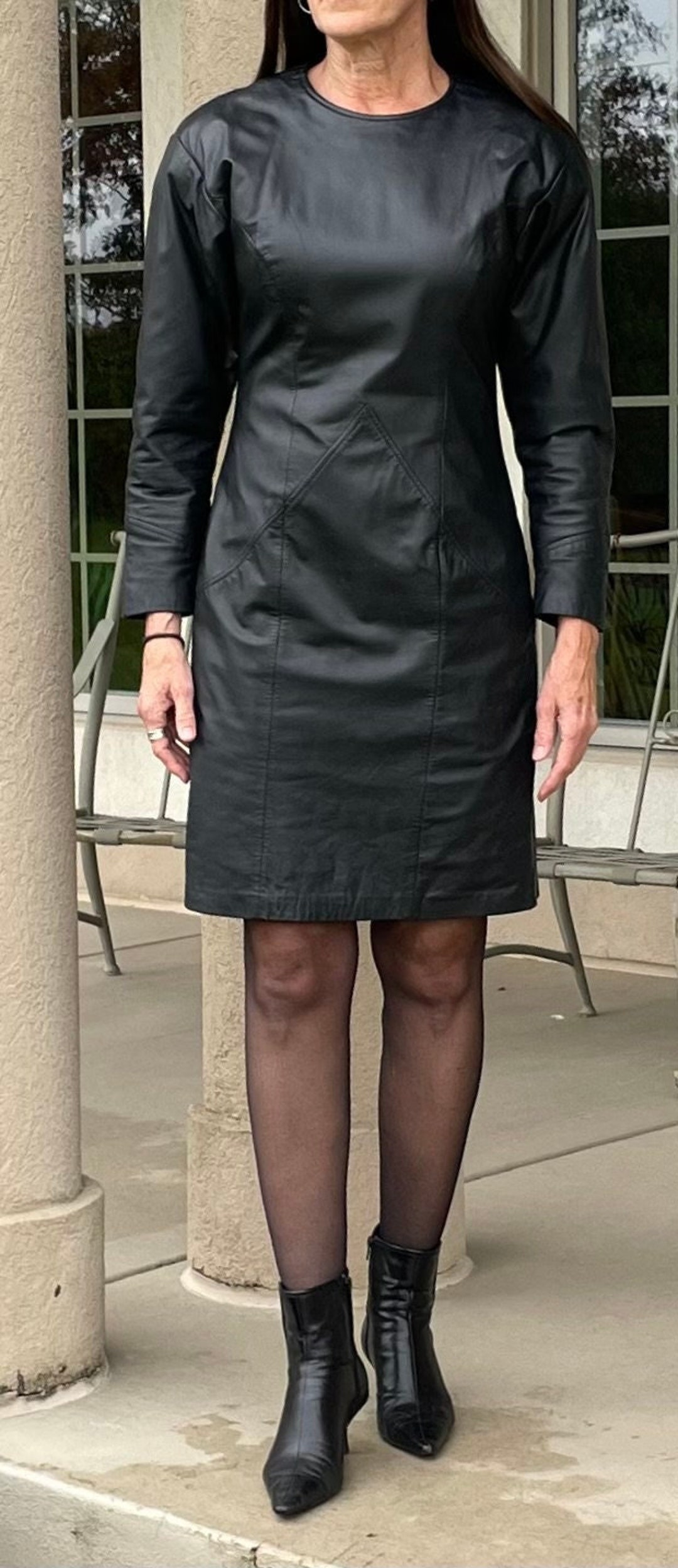 Vintage Black Leather Dress 1980 1990 - Etsy