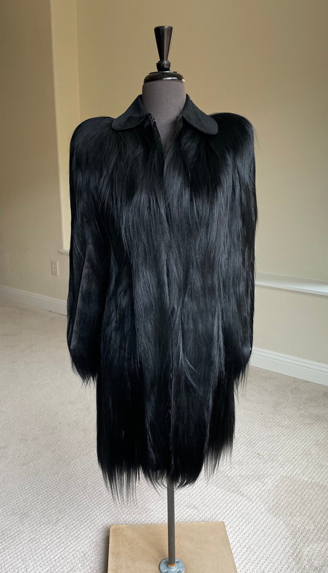 Vintage Black Long Hair Goat Fur Coat Art Deco - Etsy