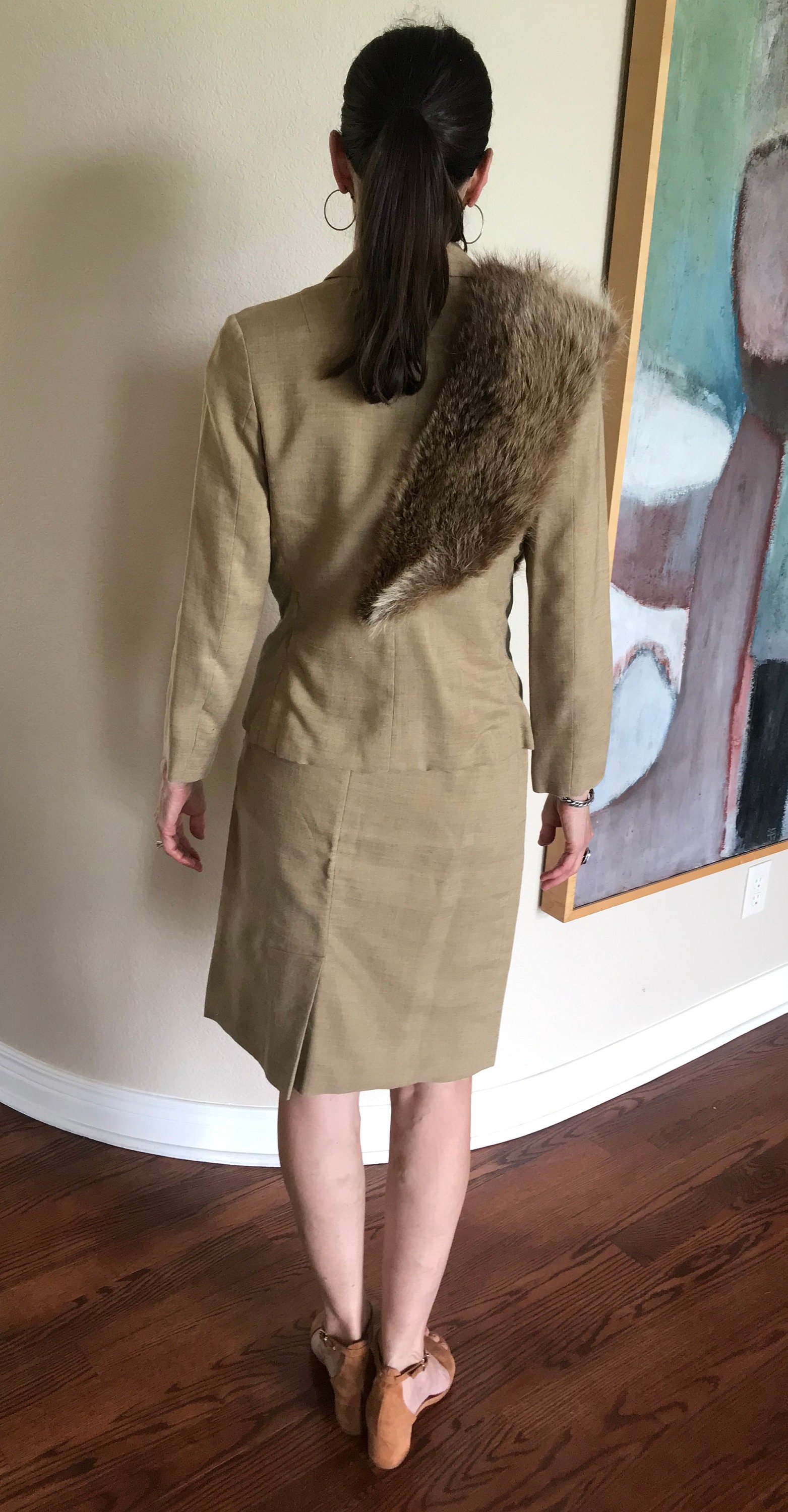 Vintage Burlap Suit Jacket Skirt Raccoon Collar 1930 1940 | Etsy