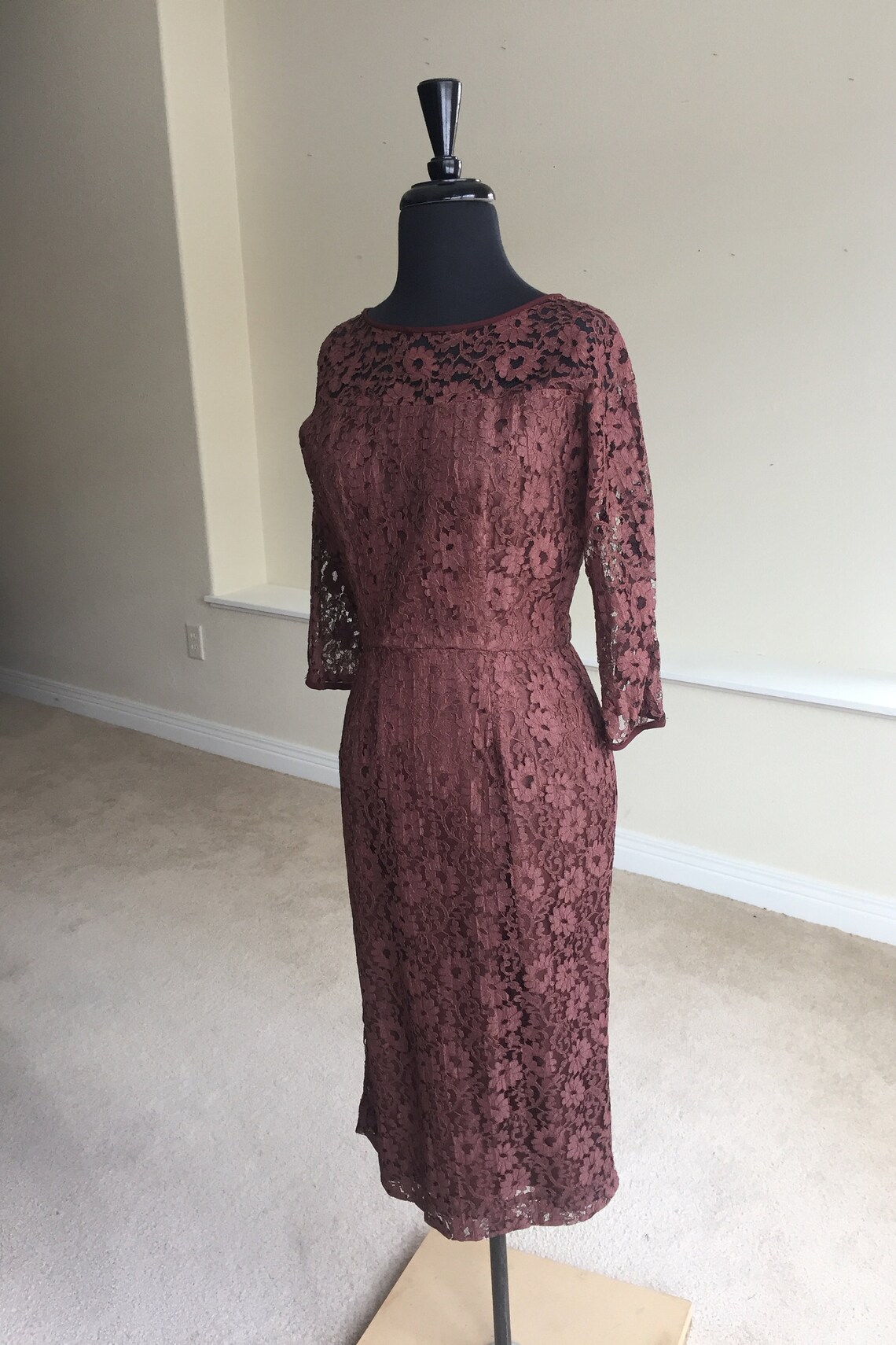 Vintage Brown Lace Fitted Dress Modern - Etsy