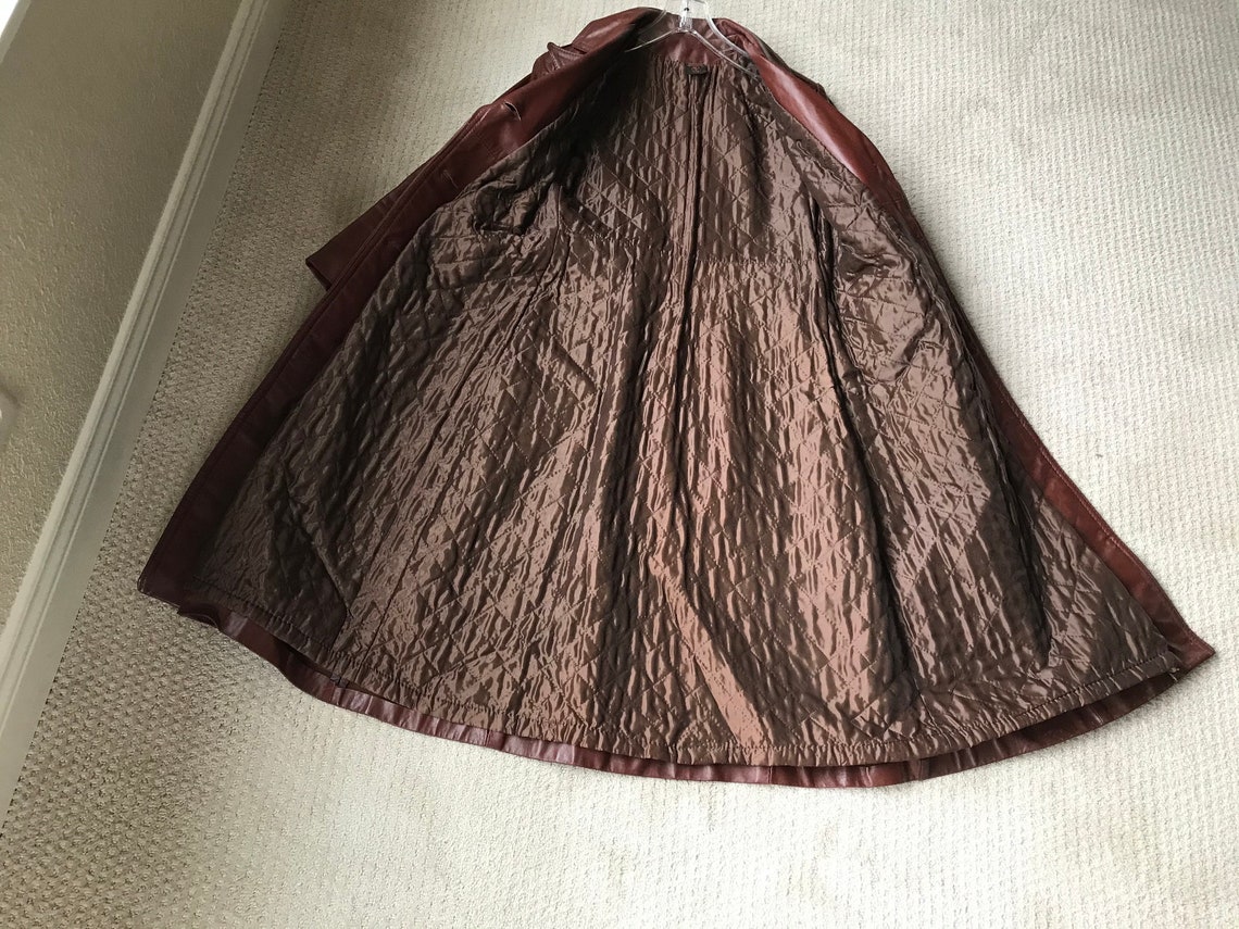 Vintage Modern Rust Brown Leather Trench Coat Belted - Etsy