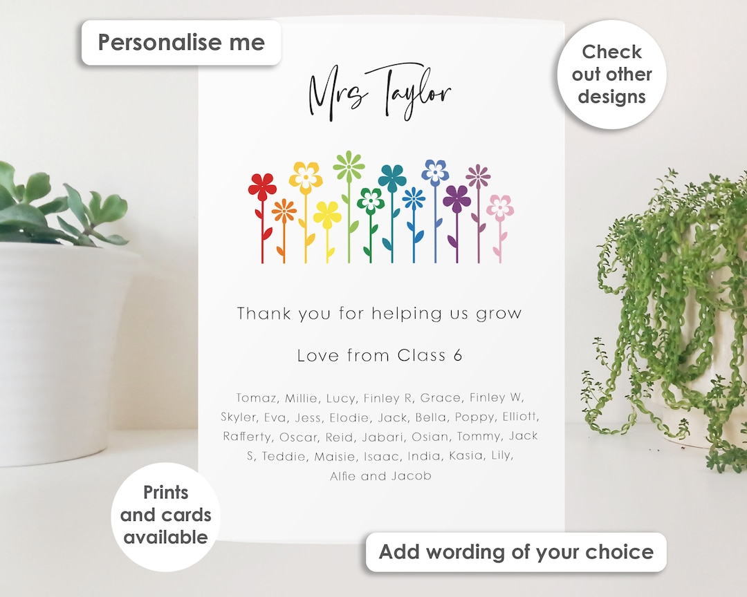 Personalised Teacher Thank You Card, Class Names, School & Teacher ...
