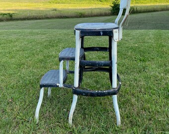 Brown Vintage Cosco Step Stool and Chair With Pull Out Steps, Utility ...