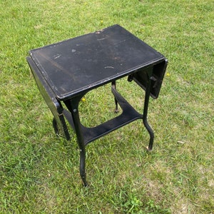 Metal Typewriter Table With Drop Leaf Sides, Vintage Black Metal Desk ...