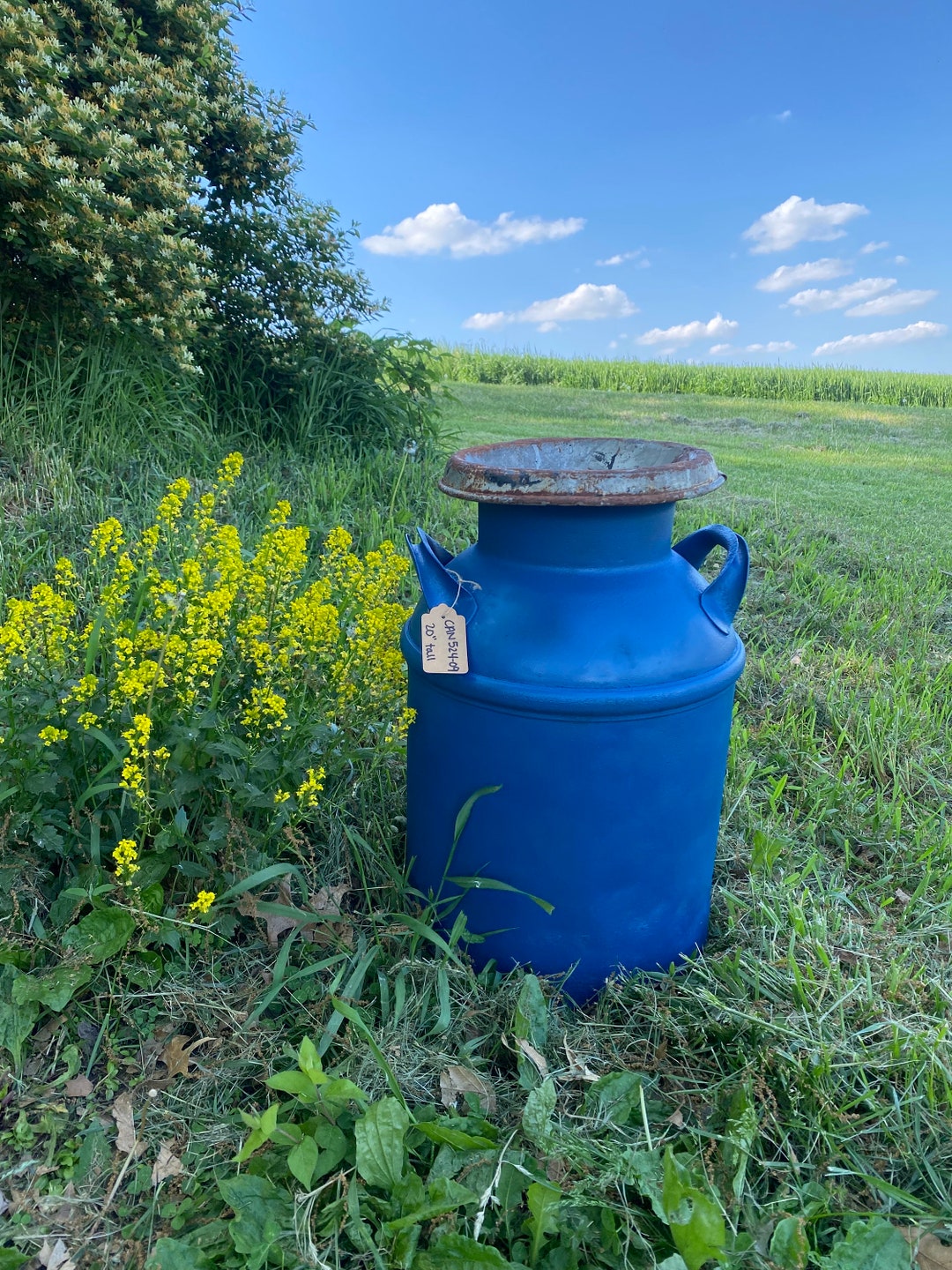 Vintage Americana Milk Can | 20” Blue Milk Can for Home and Garden ...