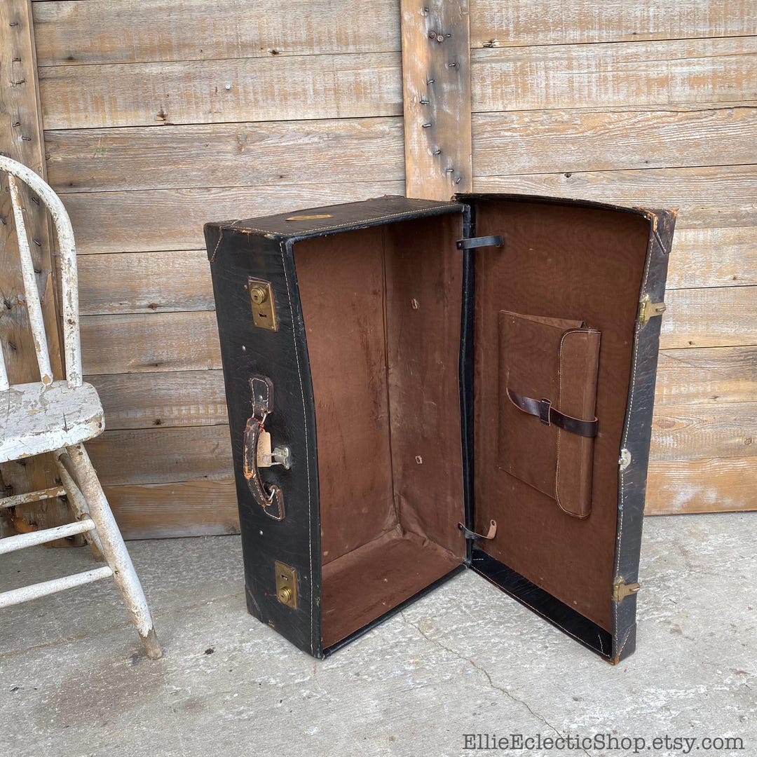 Large Vintage Suitcase | Old Black Trunk Party Prop | Rustic Wedding ...