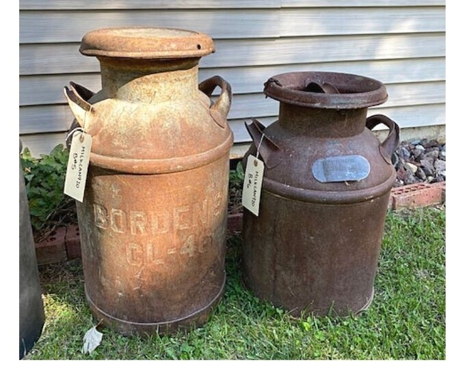 Large Rustic Antique Milk Cans, Vintage Milk Jug, Rusty Metal ...